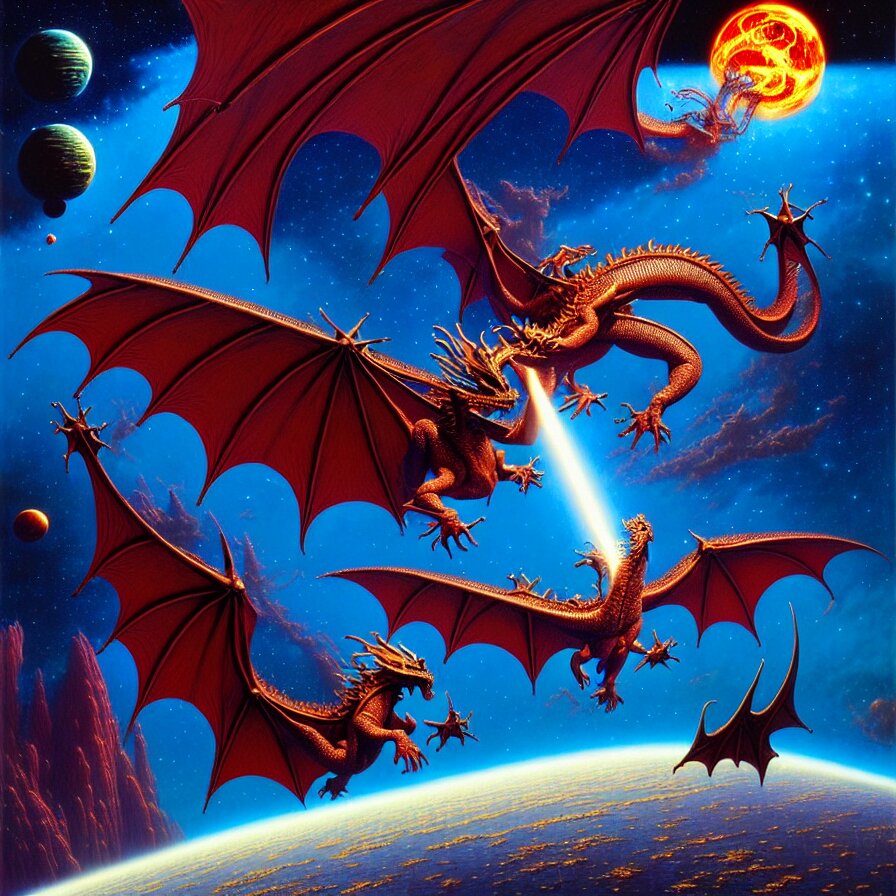 Lexica - Lonely dragon without wings, in outer space, tim hildebrandt ...
