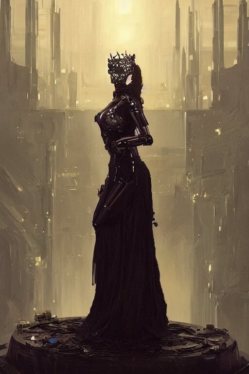 Lexica - Laying beautiful painting of a crowned robotic cyberpunk ...