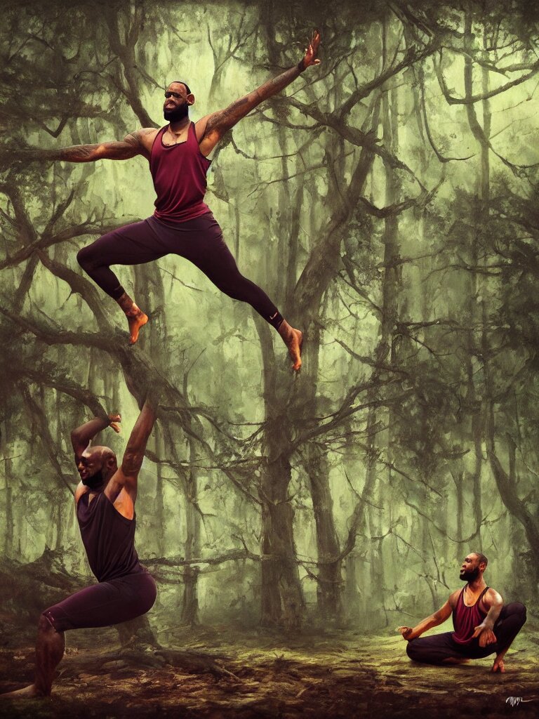 Lexica - Lebron james doing yoga in the forest, epic dark fantasy ...