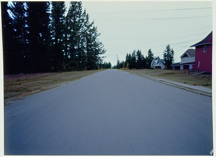 Lexica - A disposable camera picture of an empty street in a small ...