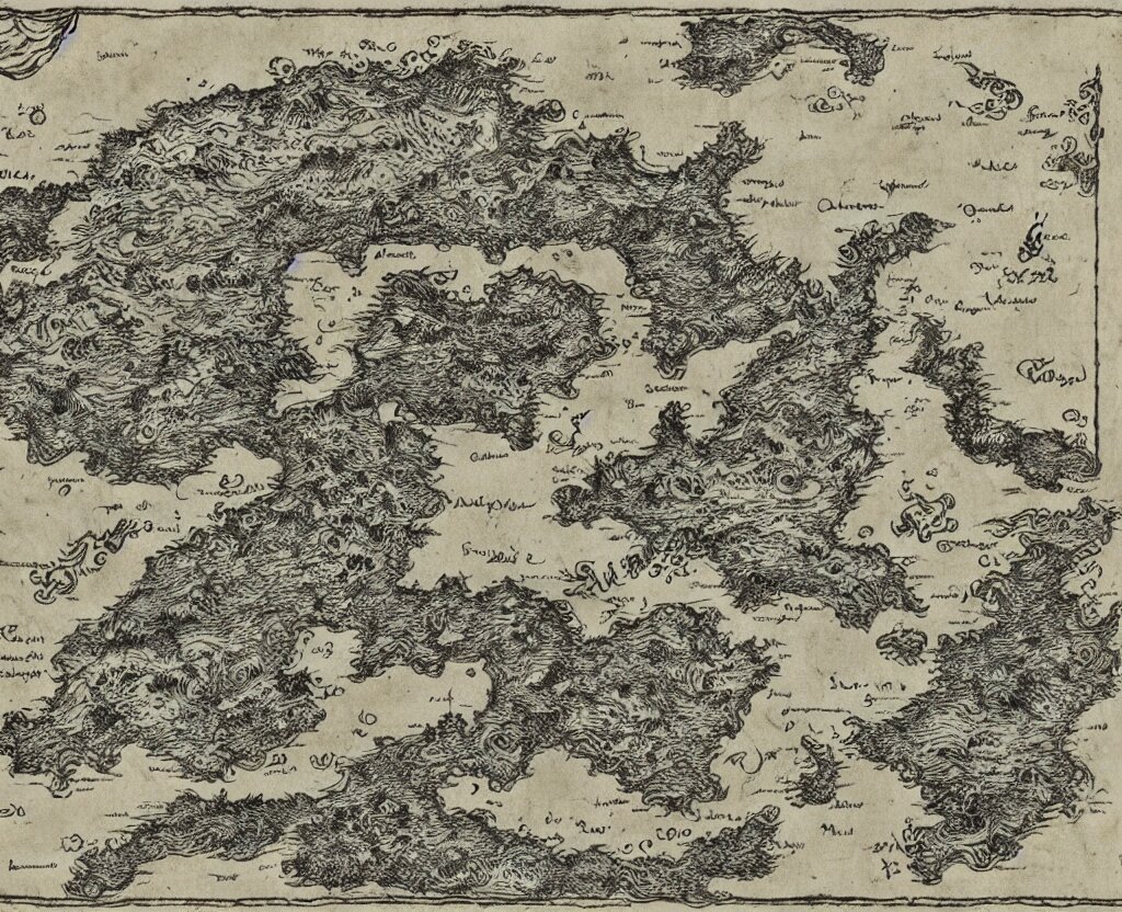 Lexica - Ancient fantasy regional map, magical, etching, intaglio ...