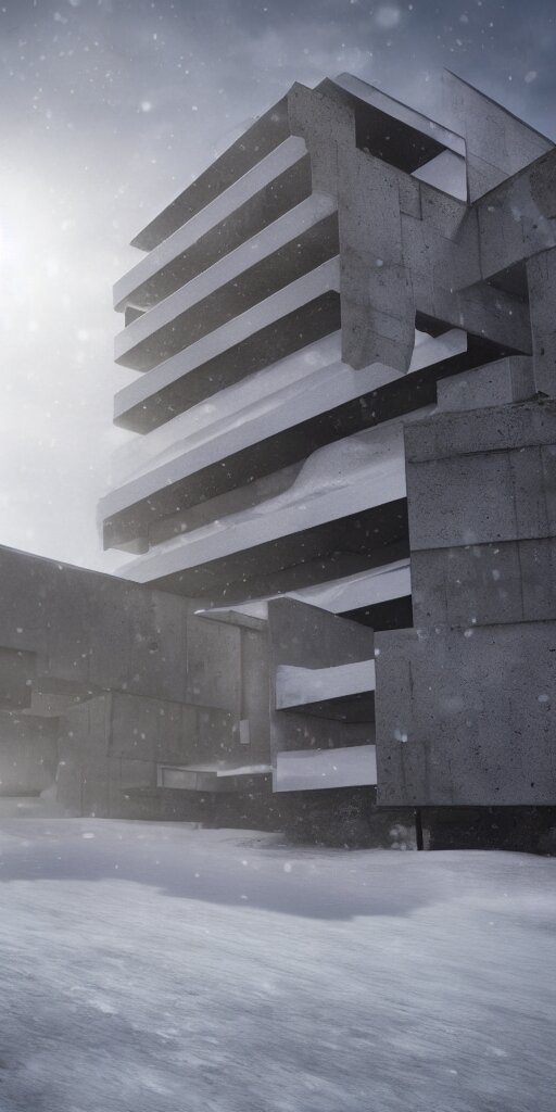 Lexica - Brutalist architecture, hyperrealistic rendering, 4 k, tyndall effect, snow day ， ultra ...