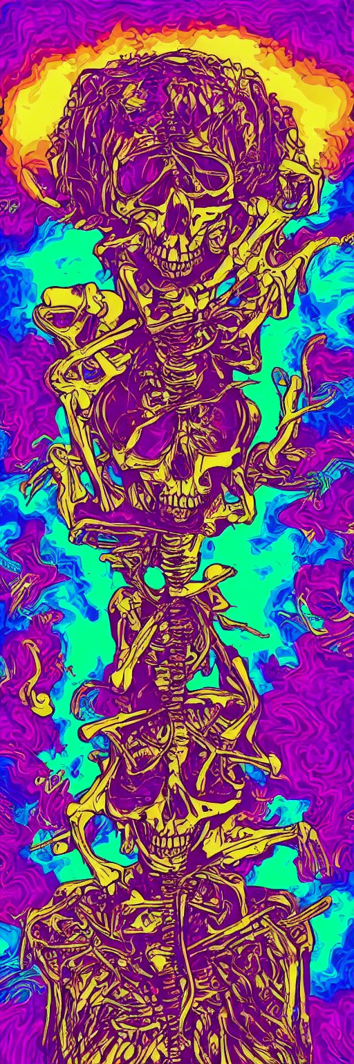Lexica - Vaporwave skeleton with psychedelic background