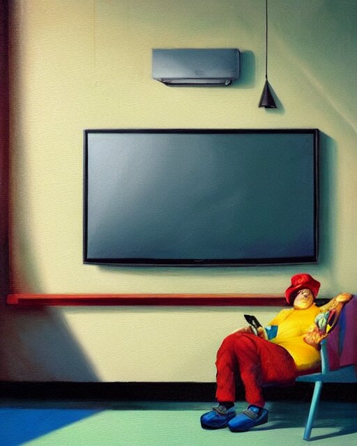 Lexica - Hyper realistic oil painting of toad watching a tv movie chill ...