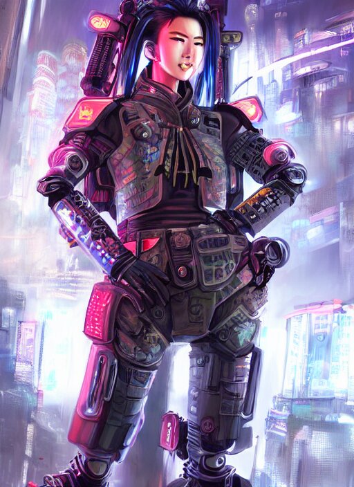 Lexica - Stunning futuristic superb cyberpunk young female Samurai ...