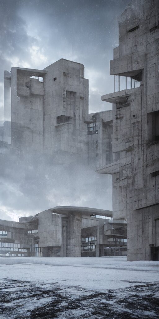 Lexica - Brutalist architecture, hyperrealistic rendering, 4 k, tyndall effect, snow day ， ultra ...