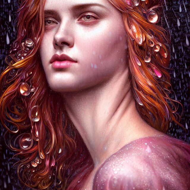 Lexica - Bright portrait LSD rain on face and wet hair, diffuse ...
