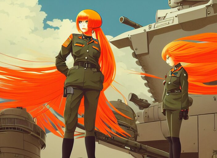 Lexica - Anime girl with orange hair in the soviet military form, manga ...