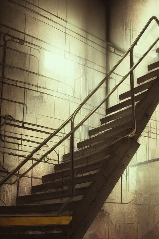 Lexica - A basement staircase, neon lights, cyberpunk style, digital ...