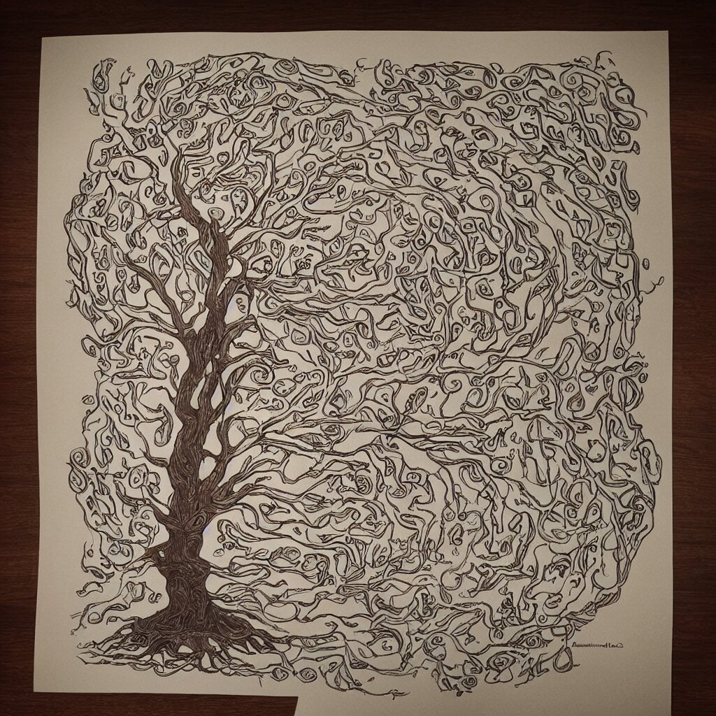 Lexica - Tree of life, yggdrasil, latte art, moody lighting, by moebius ...
