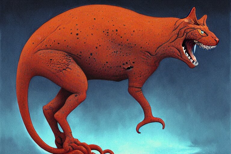 Lexica - Painting of hybrid cat!!! and ( ( ( ( trex ) ) ) ) fused ...