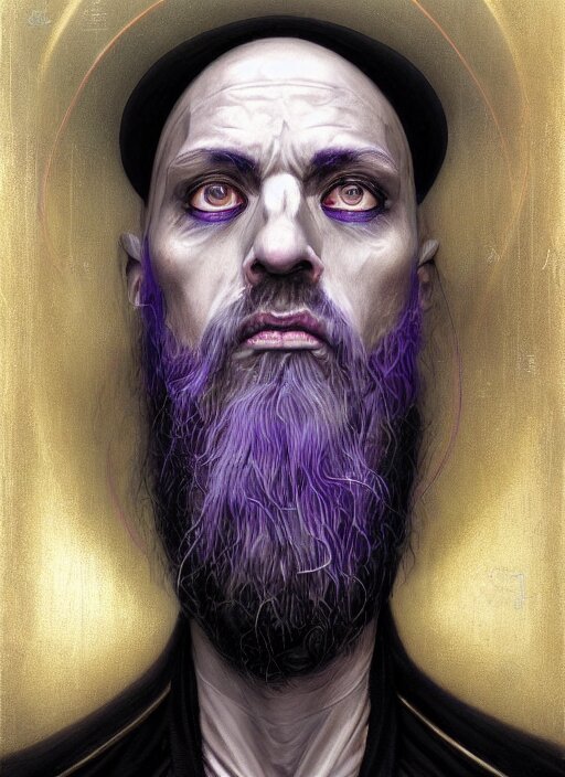 Lexica - Portrait of a cyberpunk orthodox priest with purple eyes, grim ...