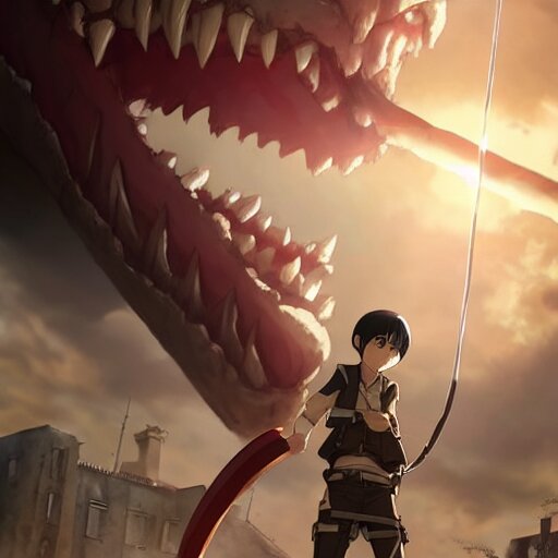 Lexica - A key shot of Attack On Titan animation at mid-day, medium ...
