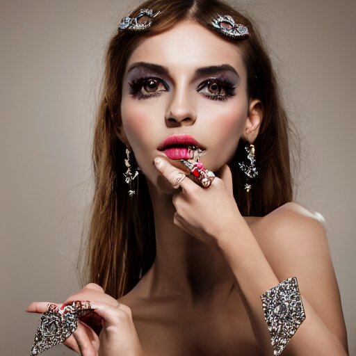 fashion photo, haute couture female model wearing bejeweled scis ...