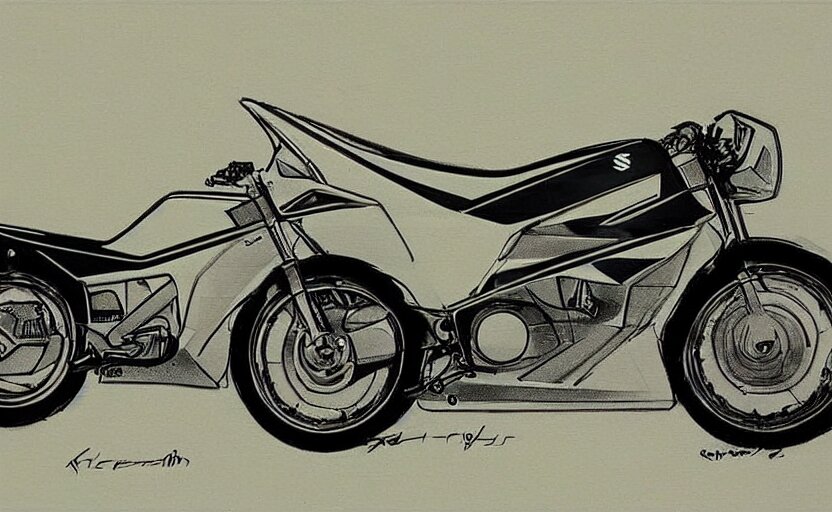 Lexica - 1 9 8 0 s suzuki sports motorcycle concept, sketch, art,