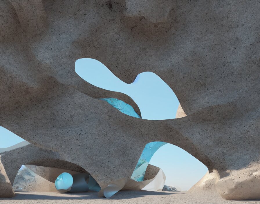 Lexica - Desert, metal crumpled surfaces, foil, white minimalist ...