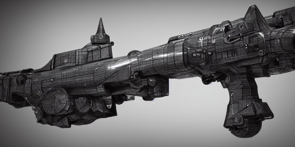 detailed cyber punk 3D ray gun made from DeLorean scrap parts, r ...