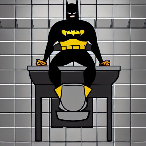 Lexica - Low dutch angle shot of constipated batman sitting on a toilet ...