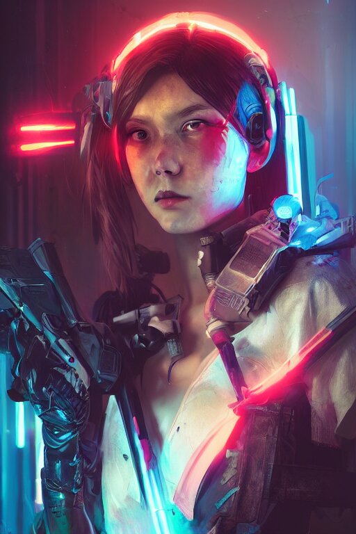 Lexica - Beautiful portrait of a heavily armed cyborg mercenary girl ...