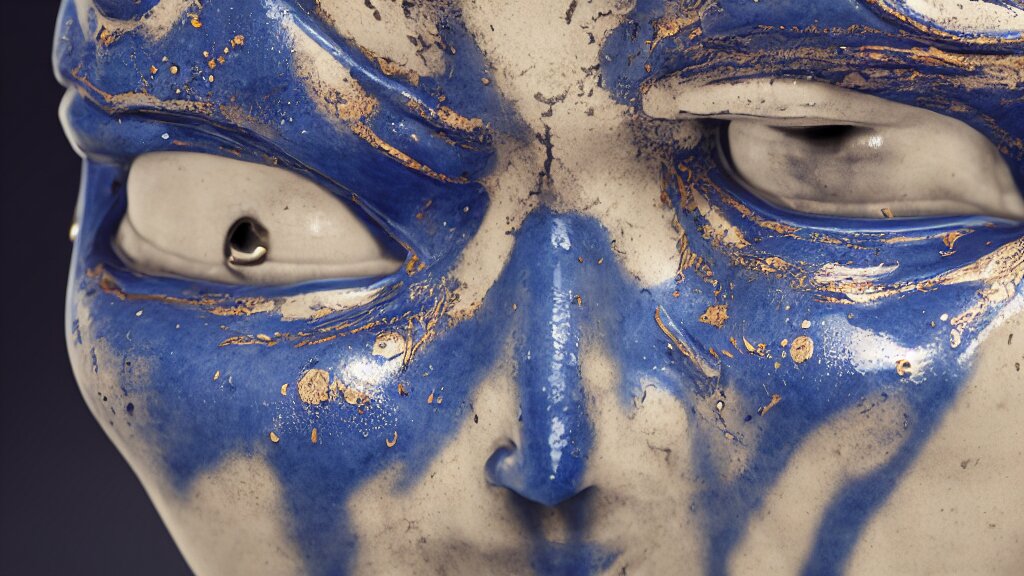 Lexica - A photorealistic blue japanese oni mask, japanese pottery ...