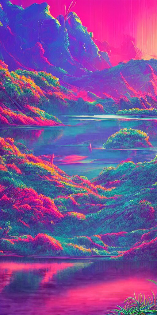 Lexica - Beautiful award winning synthwave painting of a canadi an lake ...