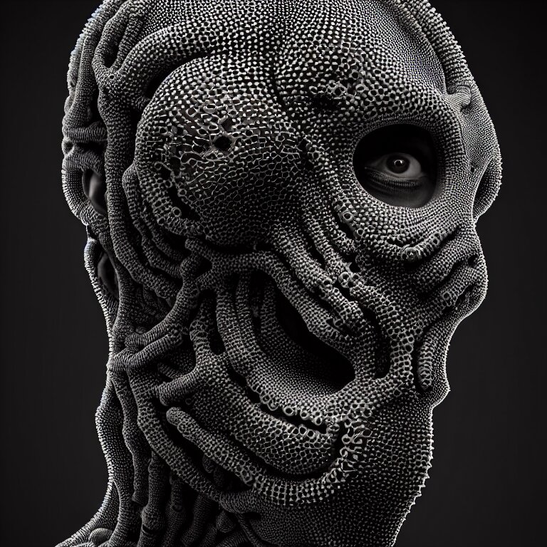 Lexica - Portrait of beautiful man wearing black ribbed trypophobia ...