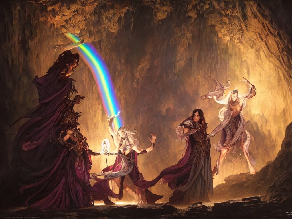 Lexica - Painting of powerful stylish sorcerer and a cleric banishing ...