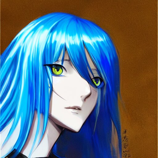 Lexica - Side profile of rimuru tempest with sky blue hair, long hair ...