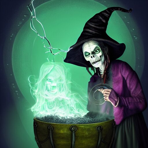 a portrait of a scary ugly witch that is brewing a wicked potion ...
