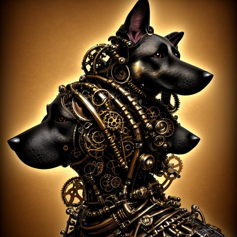 Lexica - Steampunk cybernetic biomechanical german shepard, front ...