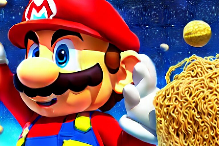 Lexica - Mario in space eating ramen, digital art, game art, character ...