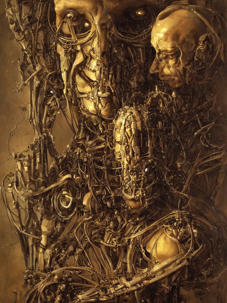 Lexica - Beautiful oil clean painting biomechanical portrait of man ...