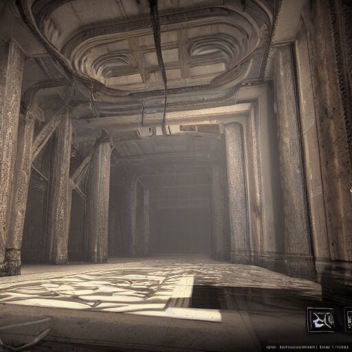 interior mazelike architecture from quake, lovecraftian, liminal ...