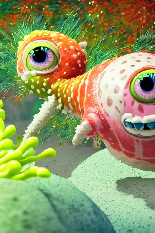 Lexica - 3 d render creature animal sushi cristal very big eye roots ...