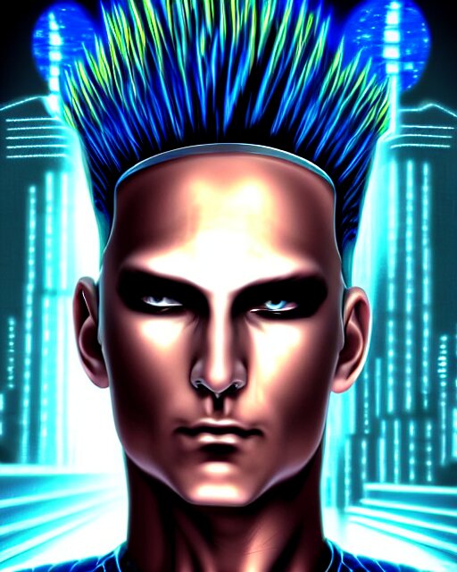 Lexica - Cyberpunk man with mohawk portrait, detailed face and eyes ...