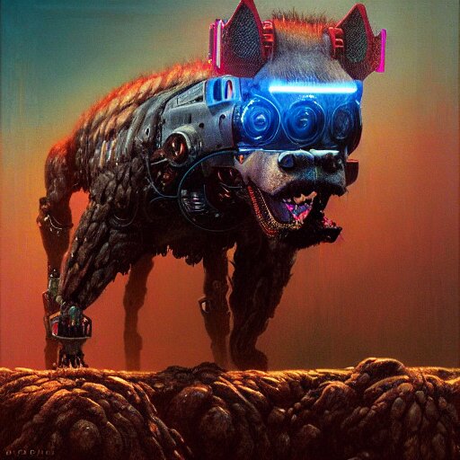 robotic hyena, cyberpunk 2 0 7 7, highly detailed beksinski styl ...