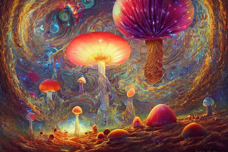 trippy cosmic mushroom, oil on canvas, intricate, portrait, 8k h ...