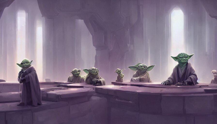 Lexica - Yoda hungover at the jedi council at coruscant, cloee-up shot ...