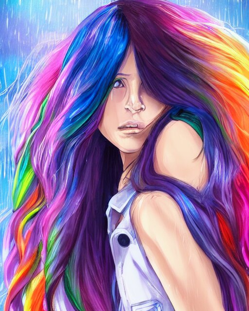 Lexica - Full body portrait of an attractive woman with rainbow hair ...