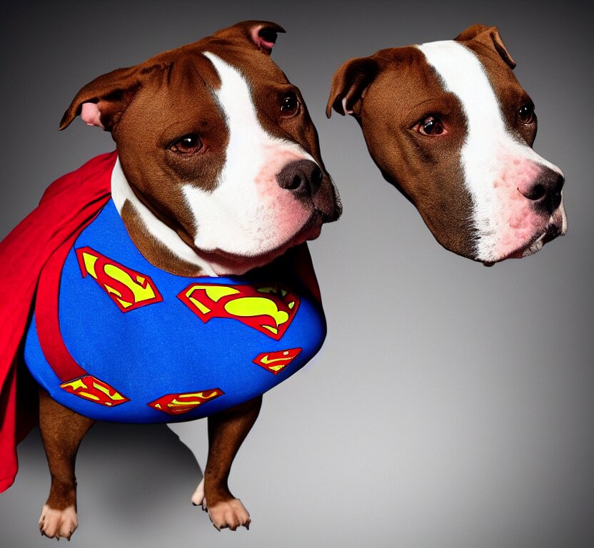 Lexica - Pitbull dog wearing superman suit, hyperrealistic, 8 k ...