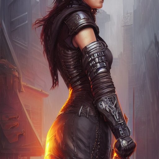 Lexica - Ultra realistic illustration, strong female rogue with leather armor and cloak in the ...