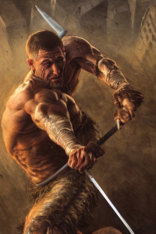 Lexica - Hyperrealistic mixed media painting of Cain stabbing Abel with ...