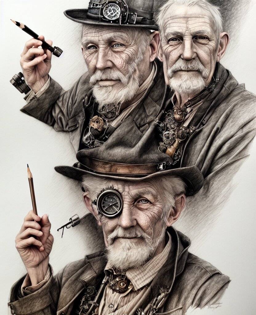 Lexica - Hyper realistic full figure pencil drawing of an older man ...