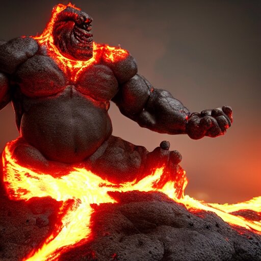 Lexica - A large, muscular, standing, humanoid, lava rock, magma, fire ...
