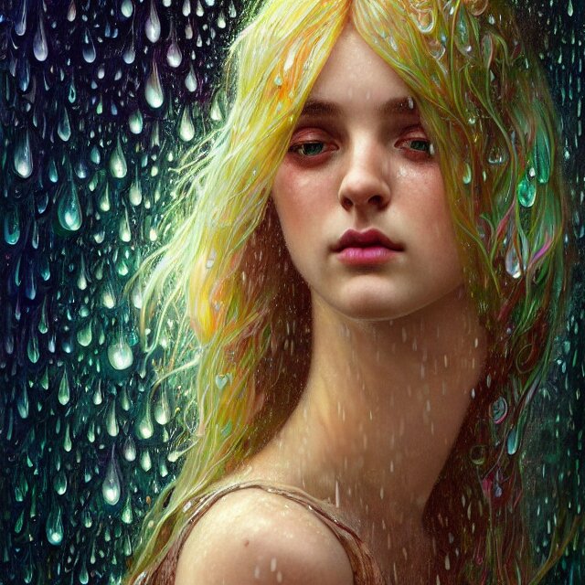 Lexica - Bright portrait LSD rain on face and wet hair, diffuse ...