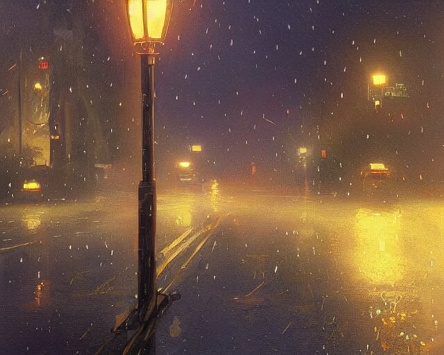 Lexica - One single taxi cab driving down a rainy country road ...