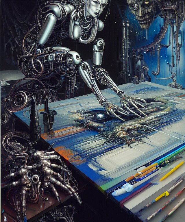 Lexica - Realistic detailed image of futuristic cyborg-robot-painter ...