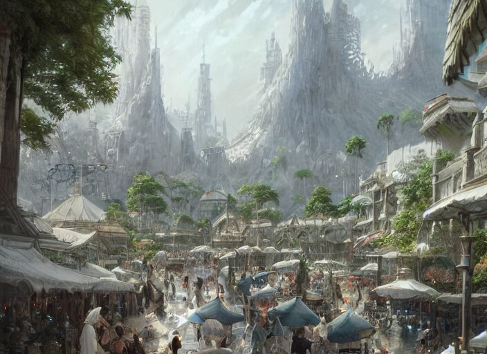 Lexica - A bustling trading port and market near the ocean in a ...