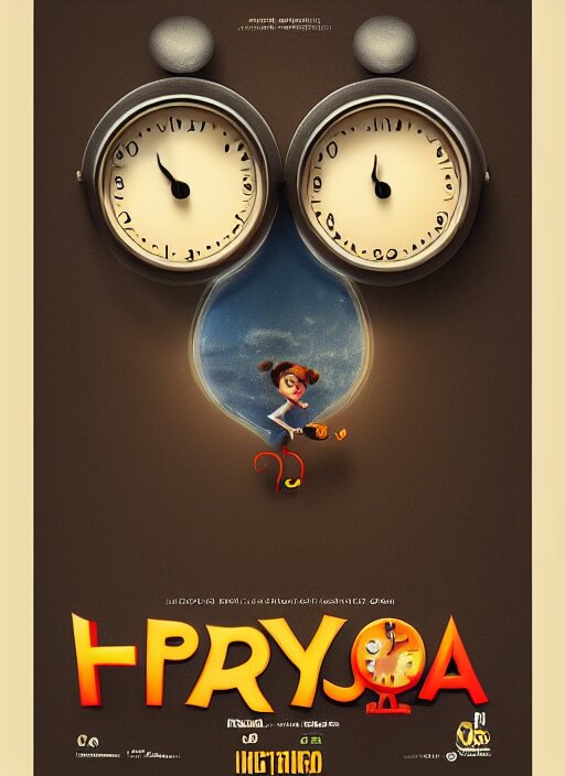 a poster of a pixar's movie about clocks, high definition, trend ...