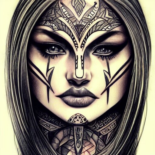 Lexica - Tattoo design of a beautiful girl warrior face, hyper detailed ...